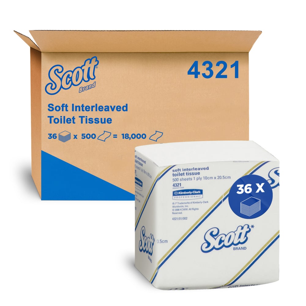 SCOTT Soft Interleaved 1-Ply Toilet Paper (4321) - 36 Packs, 500 Sheet ...